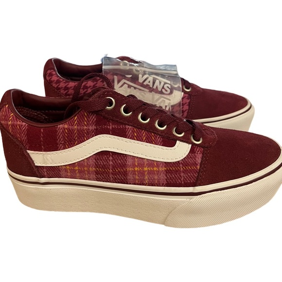 Vans | Shoes | Vans Ward Platform Skate Shoes Womens 6 Red Plaid Low ...